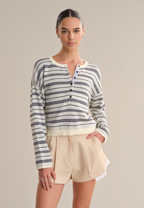 Vivienne Drop Shoulder Henley - Lemon Icing Combo – palmer & purchase